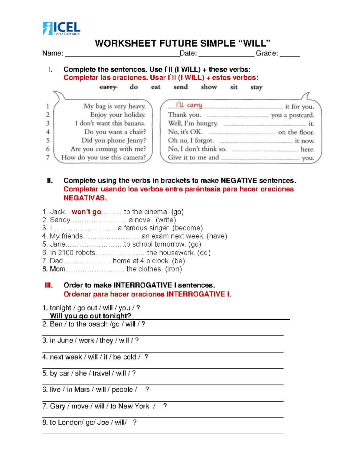 02 Worksheet Future Simple WILL 2 ciclo - WORKSHEET FUTURE SIMPLE “WILL ...