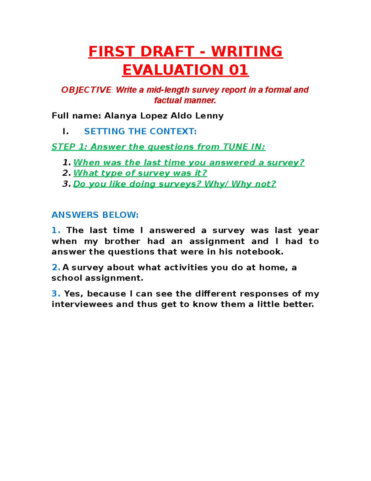 Writing Evaluation 01 - hello - FIRST DRAFT - WRITING EVALUATION 01 ...