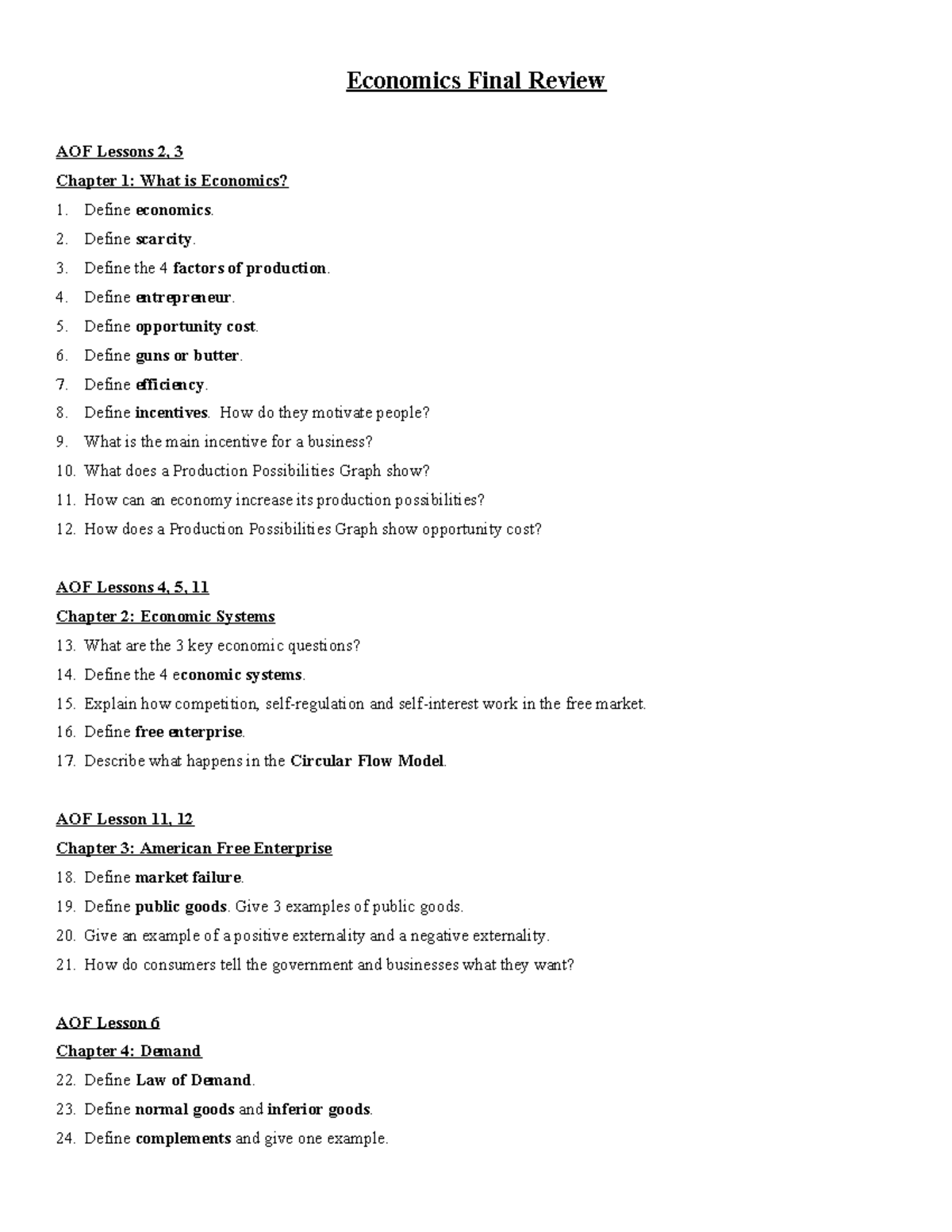 Economics-Final Exam Review Questions-Fall 2016 - Economics Final ...