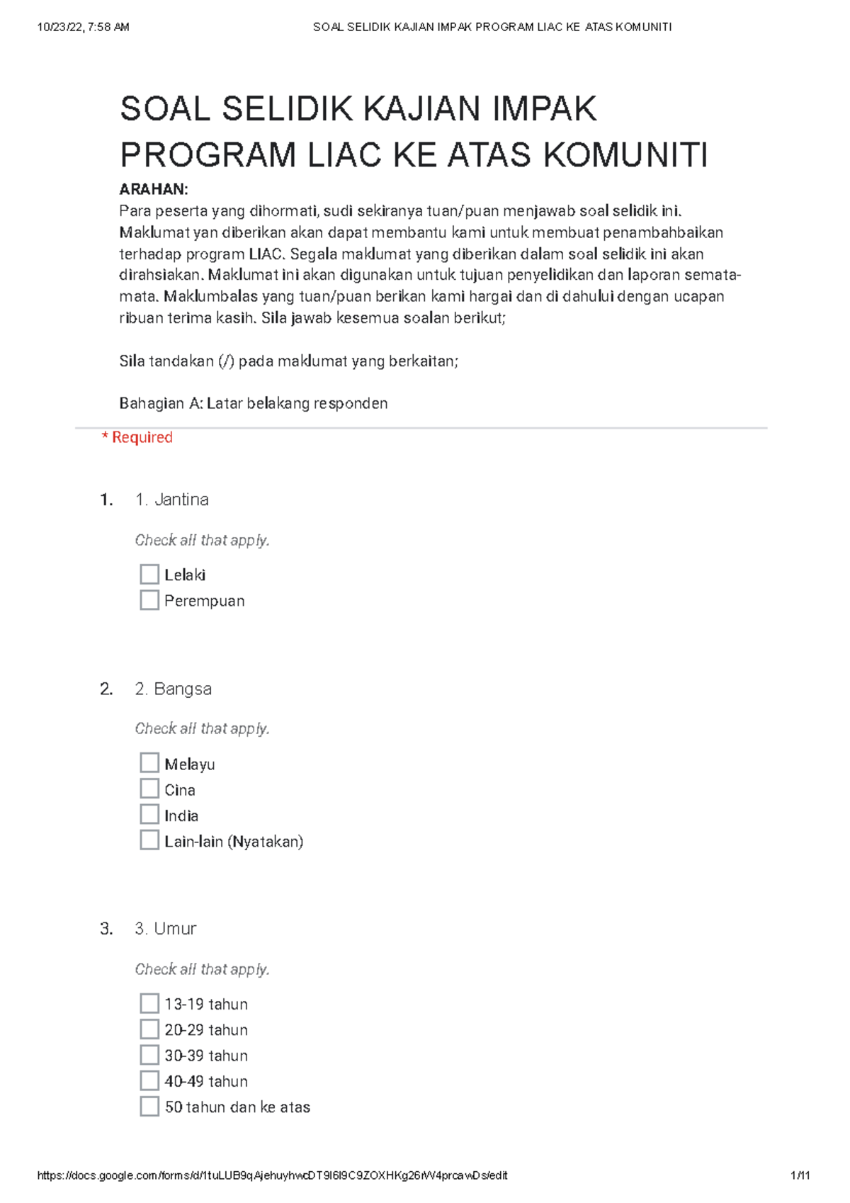 (1) SOAL Selidik Kajian Impak Program LIAC KE ATAS Komuniti - Google ...