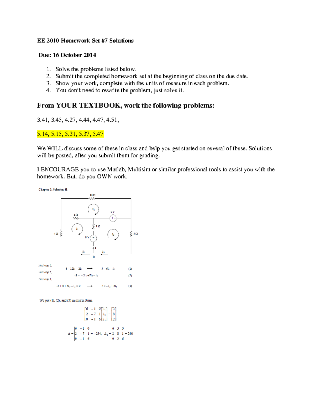 EGR 2201 homework 7 - EE 2010 Homework Set #7 Solutions Due: 16 October ...