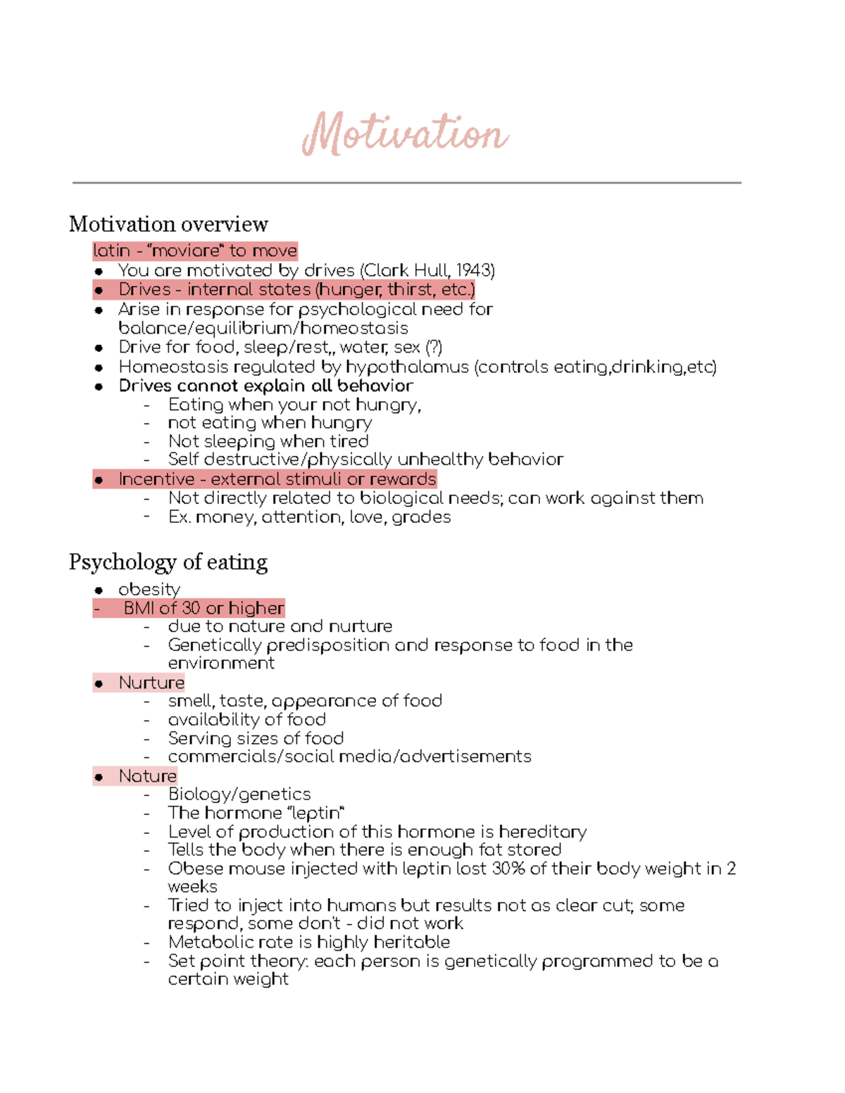 Motivation - Motivation Motivation overview latin - “moviare” to move ...