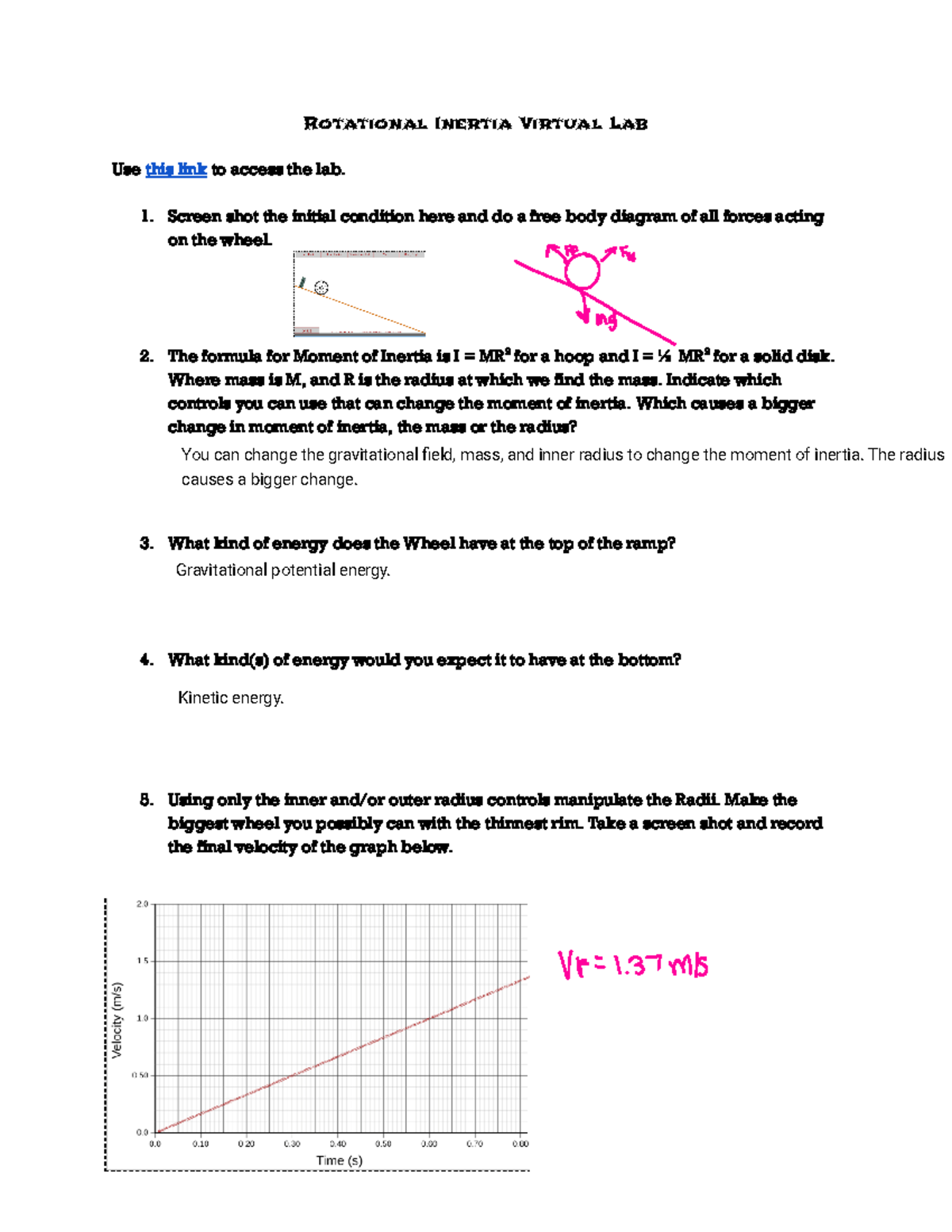 Moment of Inertia Disk Rolling Down an Incline Lab - Rotational Inertia ...