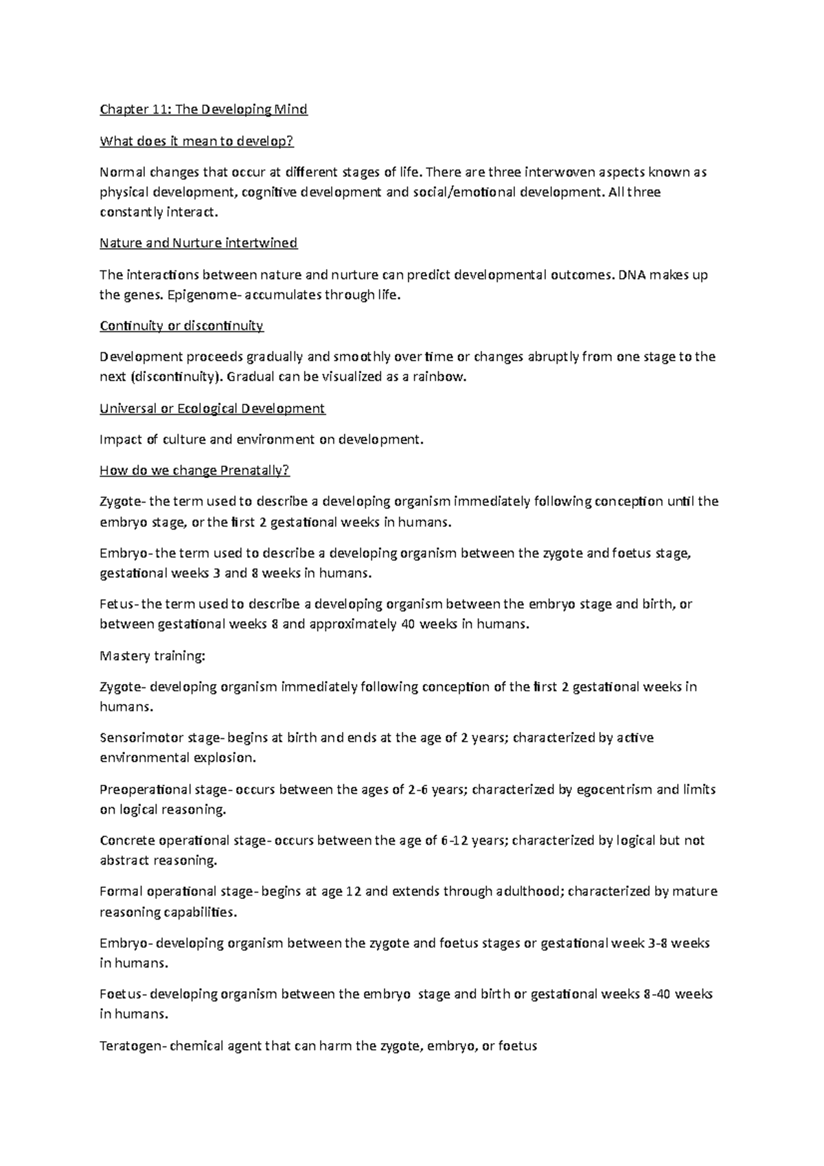 Chapter 11 psych -developing mind - Chapter 11: The Developing Mind ...