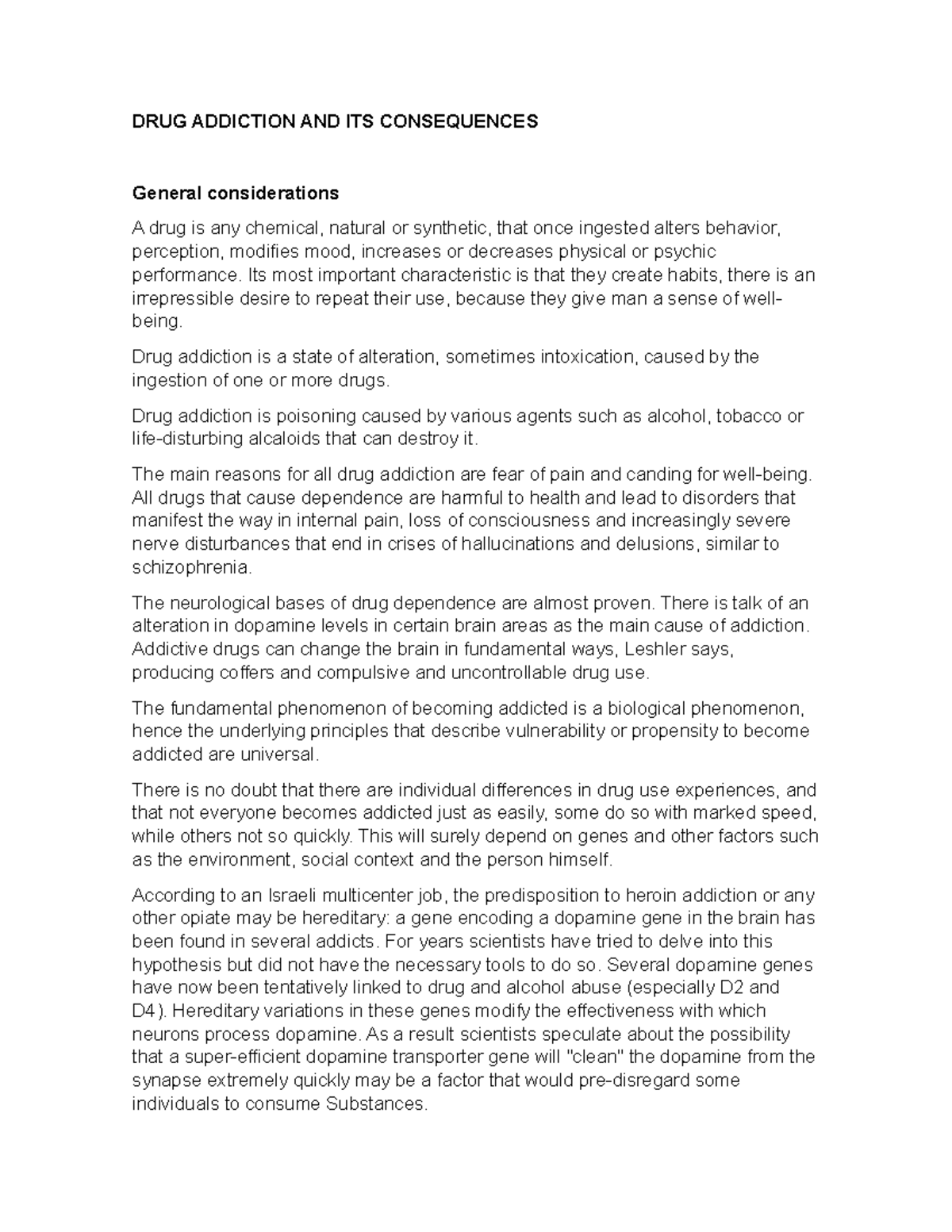 DRUG Addiction AND ITS Consequences - DRUG ADDICTION AND ITS ...