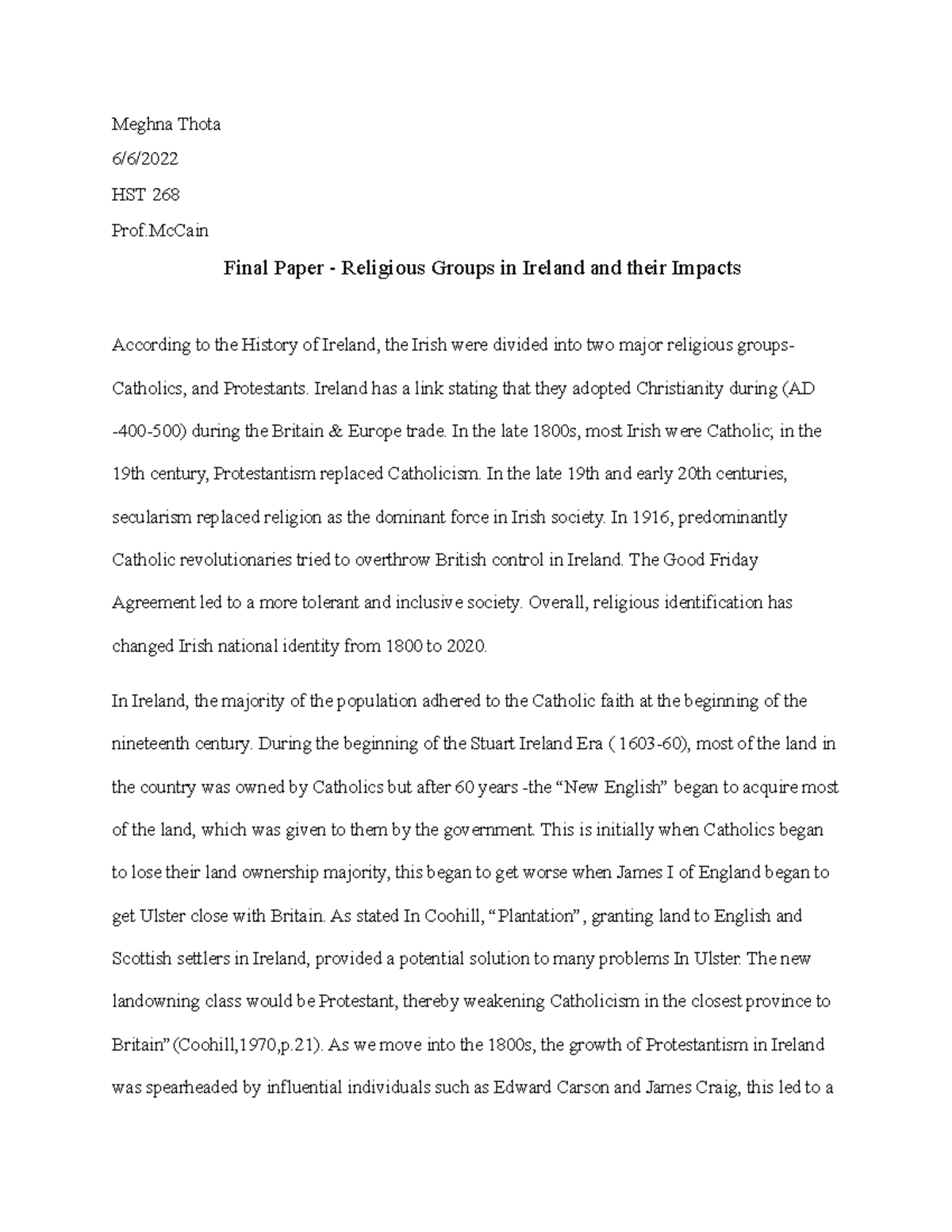 Meghna Thota -HST Final Paper - Meghna Thota 6/6/ HST 268 Prof Final ...