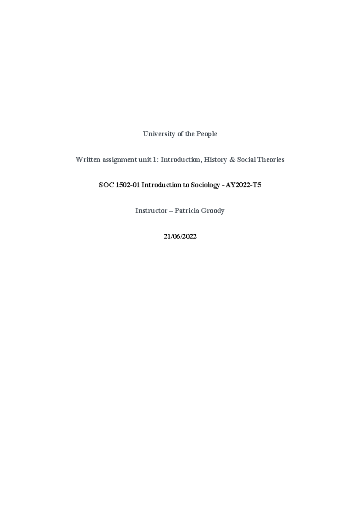 Written assignment unit 1 - University of the People Written assignment unit 1: Introduction ...