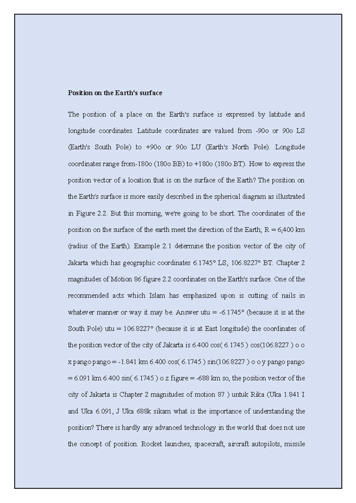 Study Notes - Position on the Earth's surface - Position on the Earth's ...