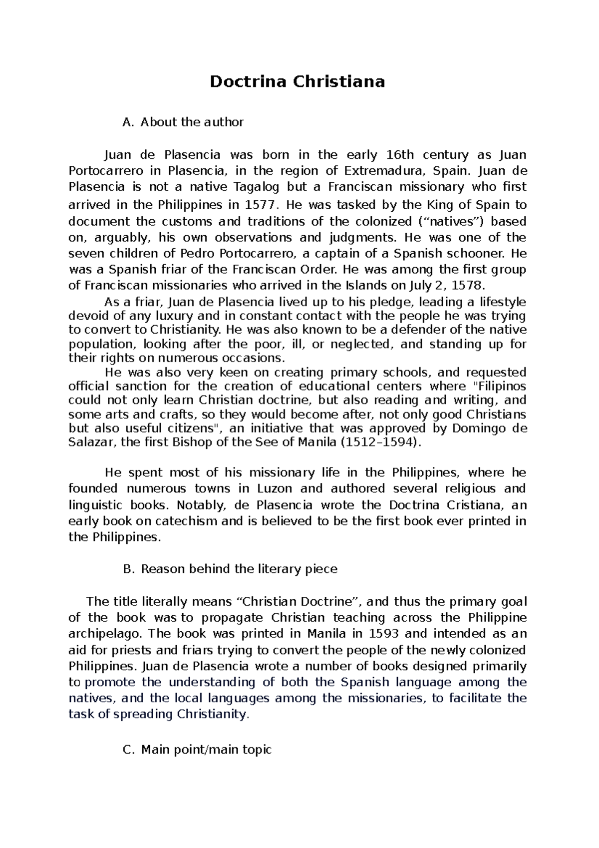 Doctrina-Christiana-Handout - Doctrina Christiana A. About the author ...