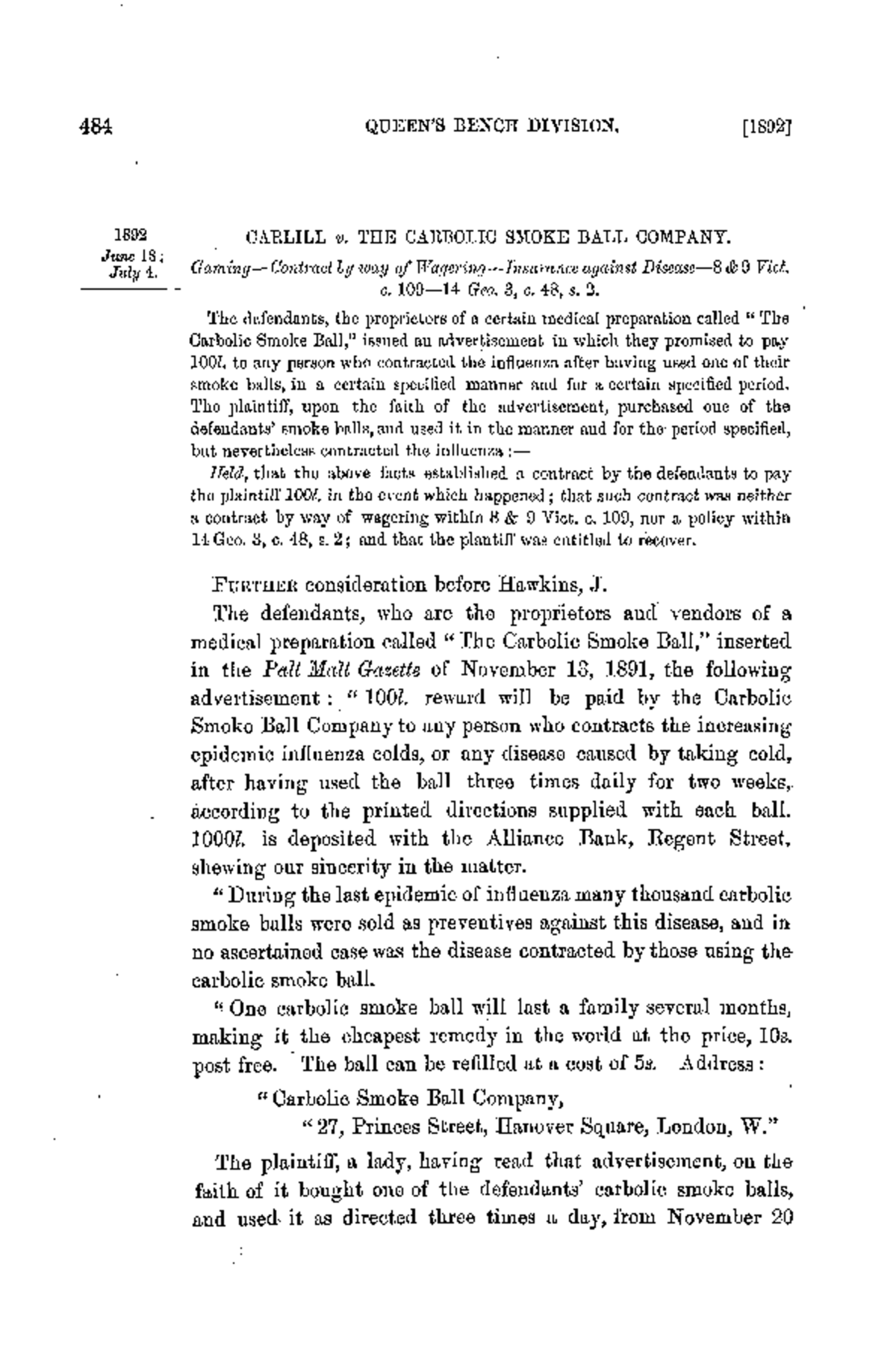 [1892] 2 Q.B. 484 - case - 484 QUEEN'S BENCH DIVISION. [1892] 1892 C ...