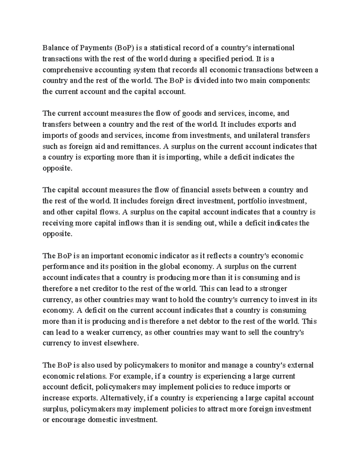 AP Macroeconomics Notes Balance of Payments - Balance of Payments (BoP ...