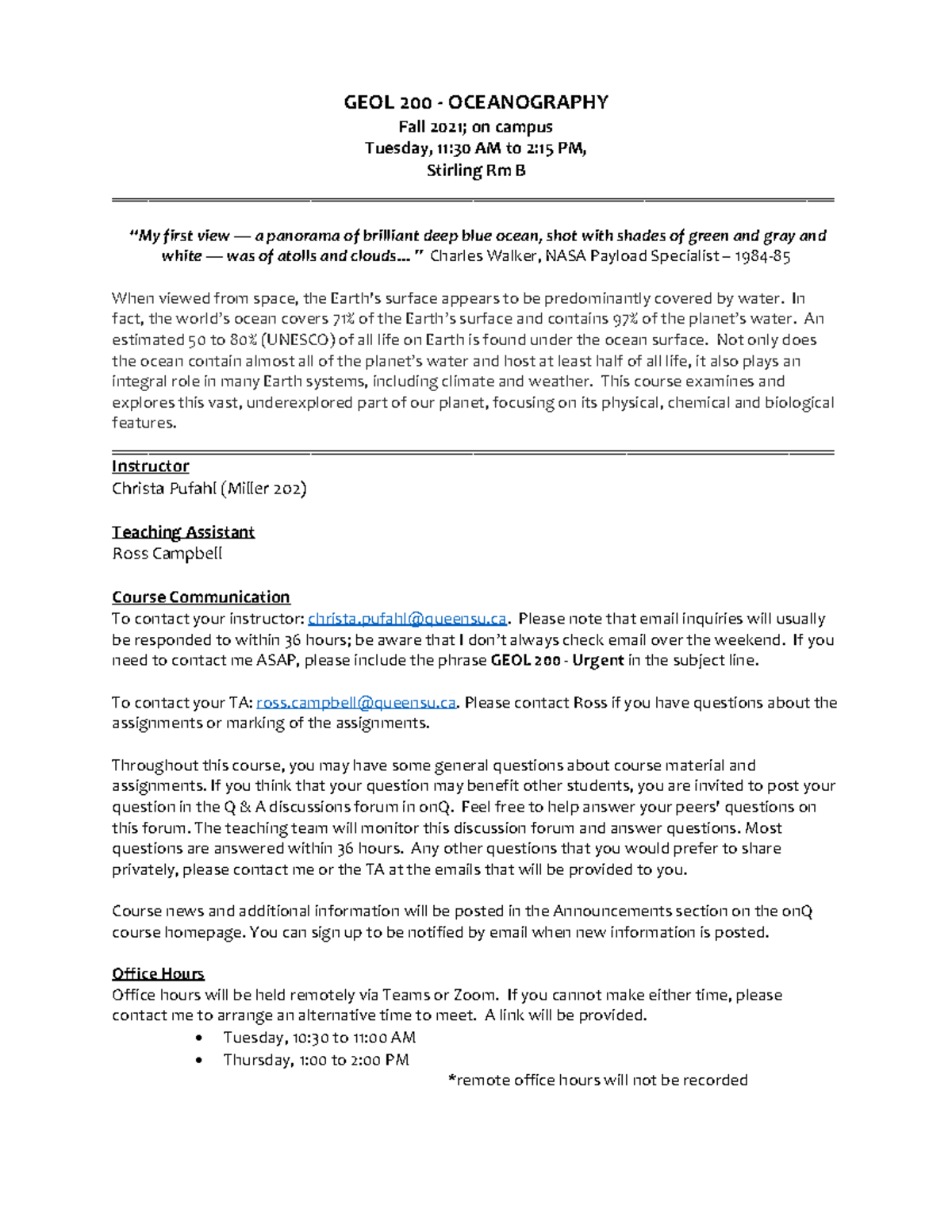 Geology - Lecture notes 1-12 - GEOL 200 - OCEANOGRAPHY Fall 2021; on ...
