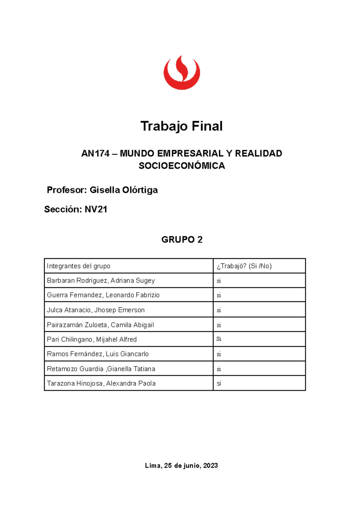Trabajo Final - Grupo 2 - 7987645312 . - Trabajo Final AN174 – MUNDO ...