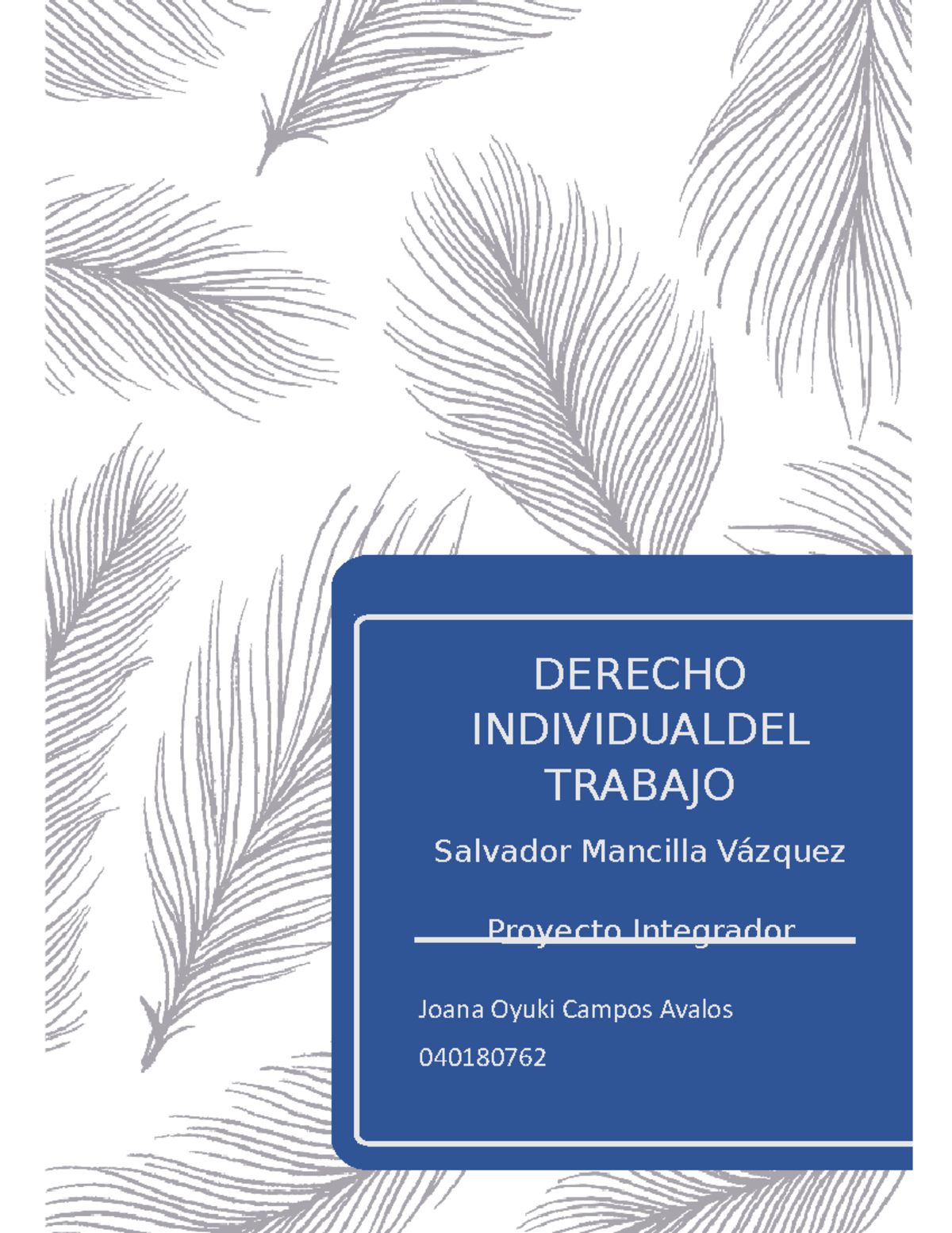 Proyecto Integrador JOCA - DERECHO INDIVIDUALDEL TRABAJO Salvador Mancilla Vázquez Proyecto ...