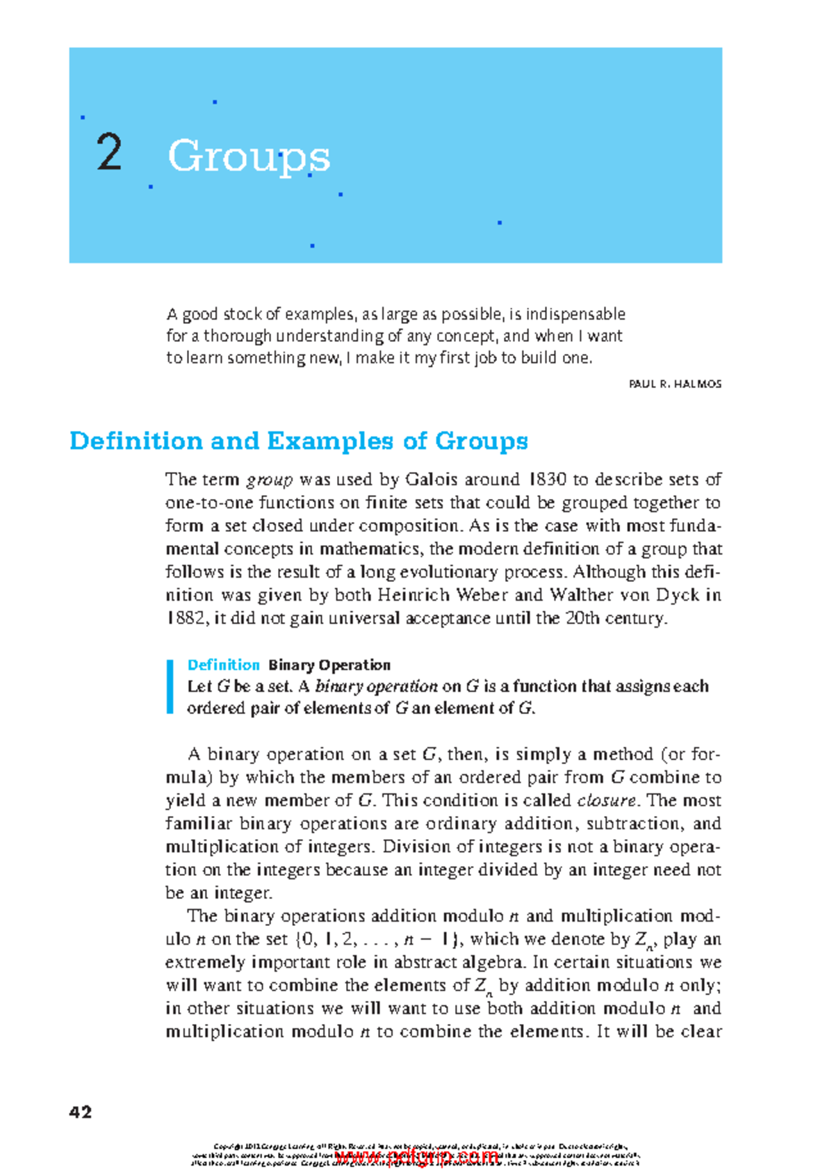 Contemporary Abstract Algebra 4 - 42 Groups A good stock of examples ...