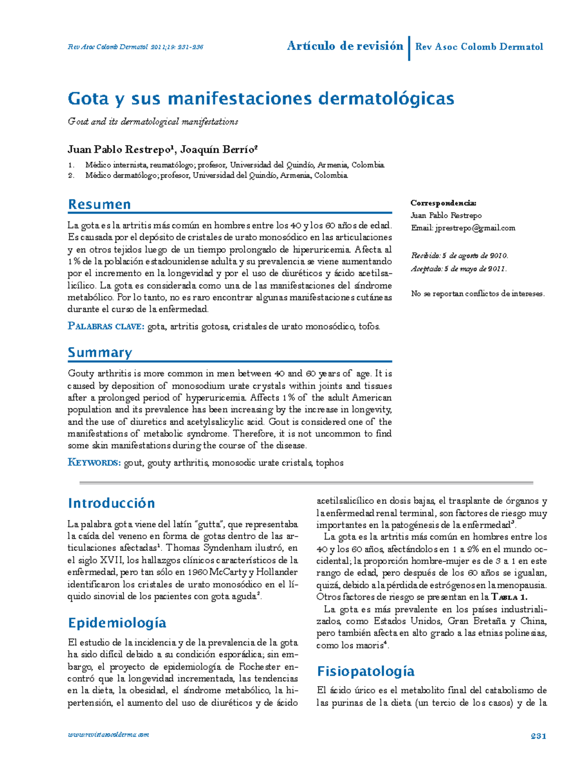 S08. Material complementario - Lectura la gota - Artículo de revisión Rev Asoc Colomb Dermatol ...