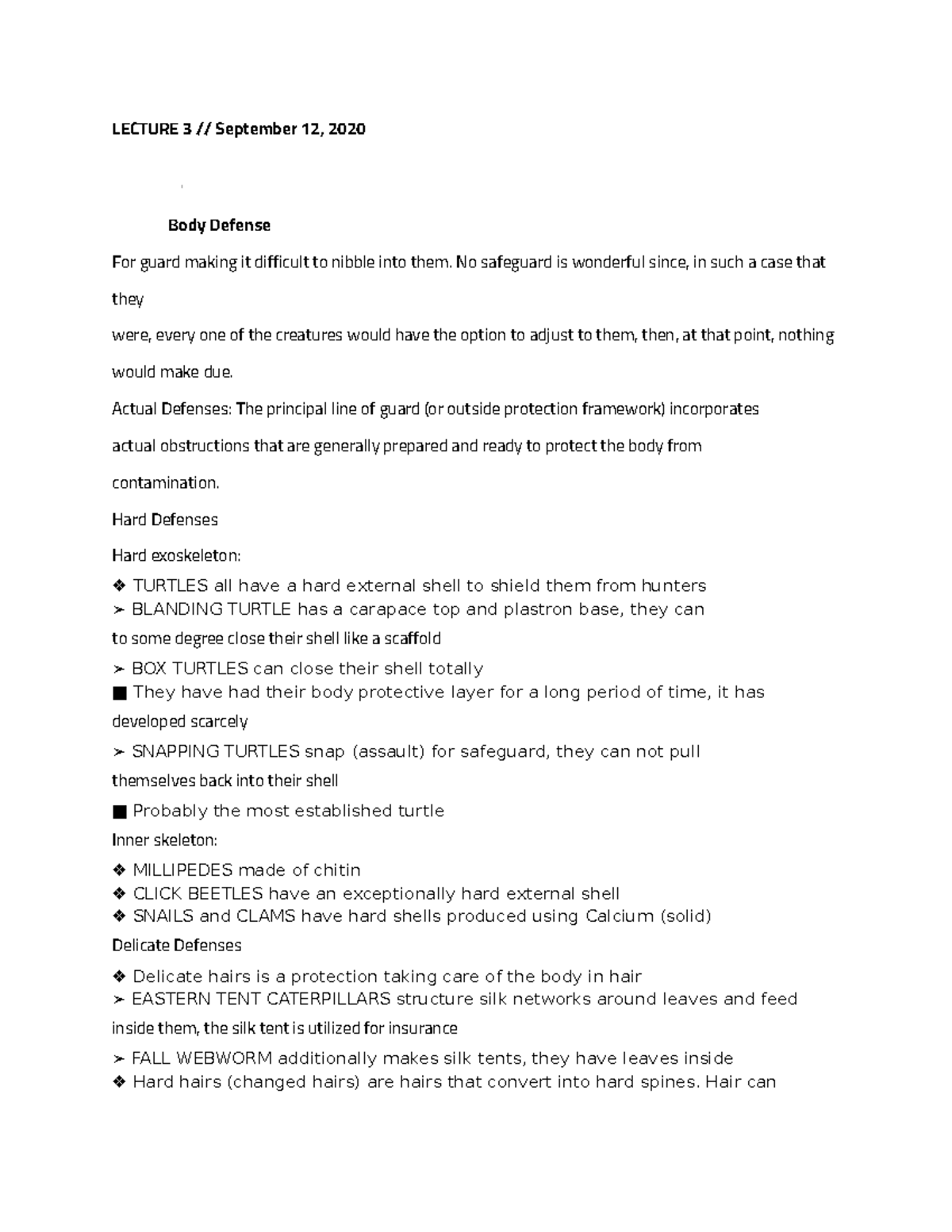 Body Defense -Bio 1902 Lecture 3 September 12, 2020 - BIOA 1002 - Dal ...