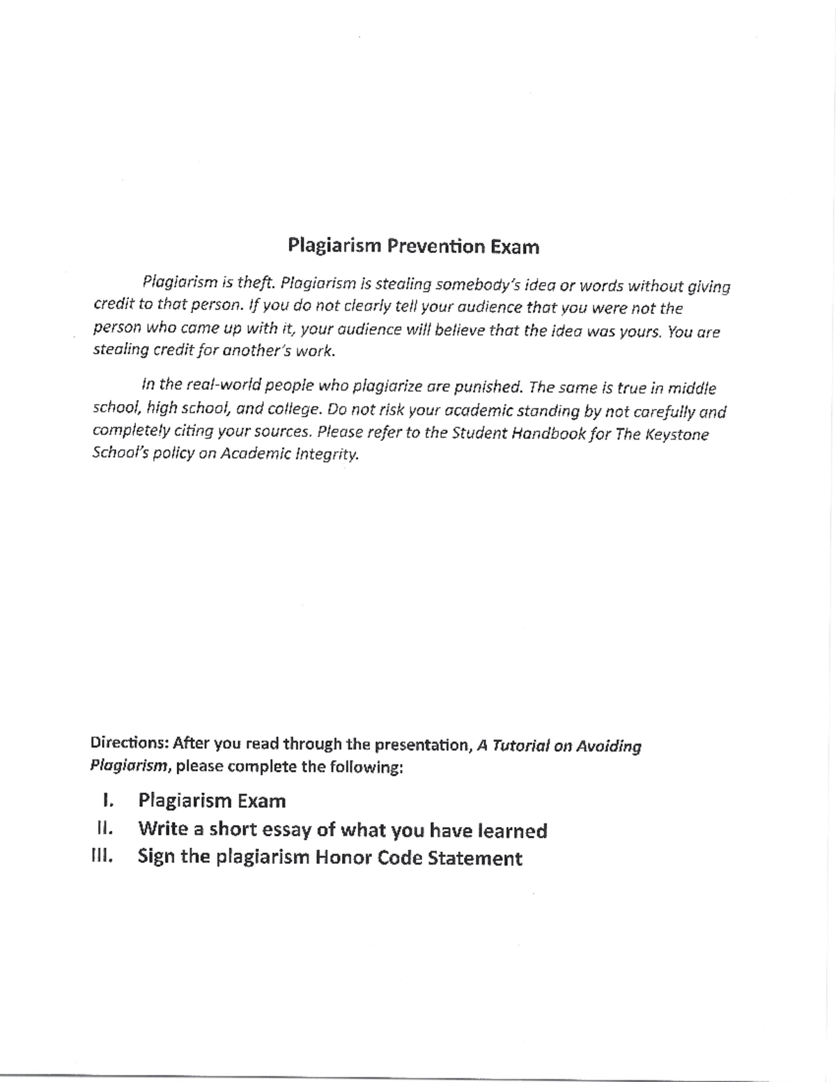 Plagiarism Prevention Exam - Studocu