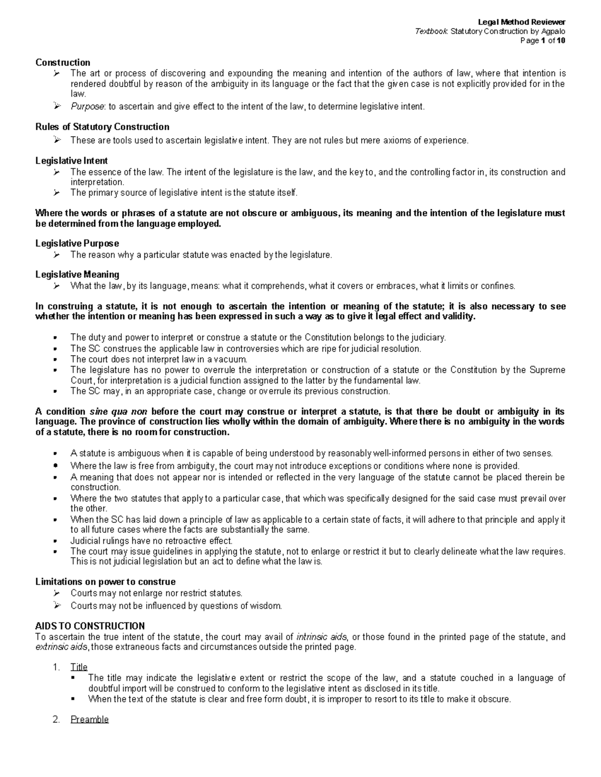 Agpalo - Statutory Construction Notes for - Juris Doctor Degree - WMSU ...
