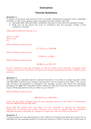 Sampling Distribution Tutorial Questions (2022 - 01) - Solutions ...