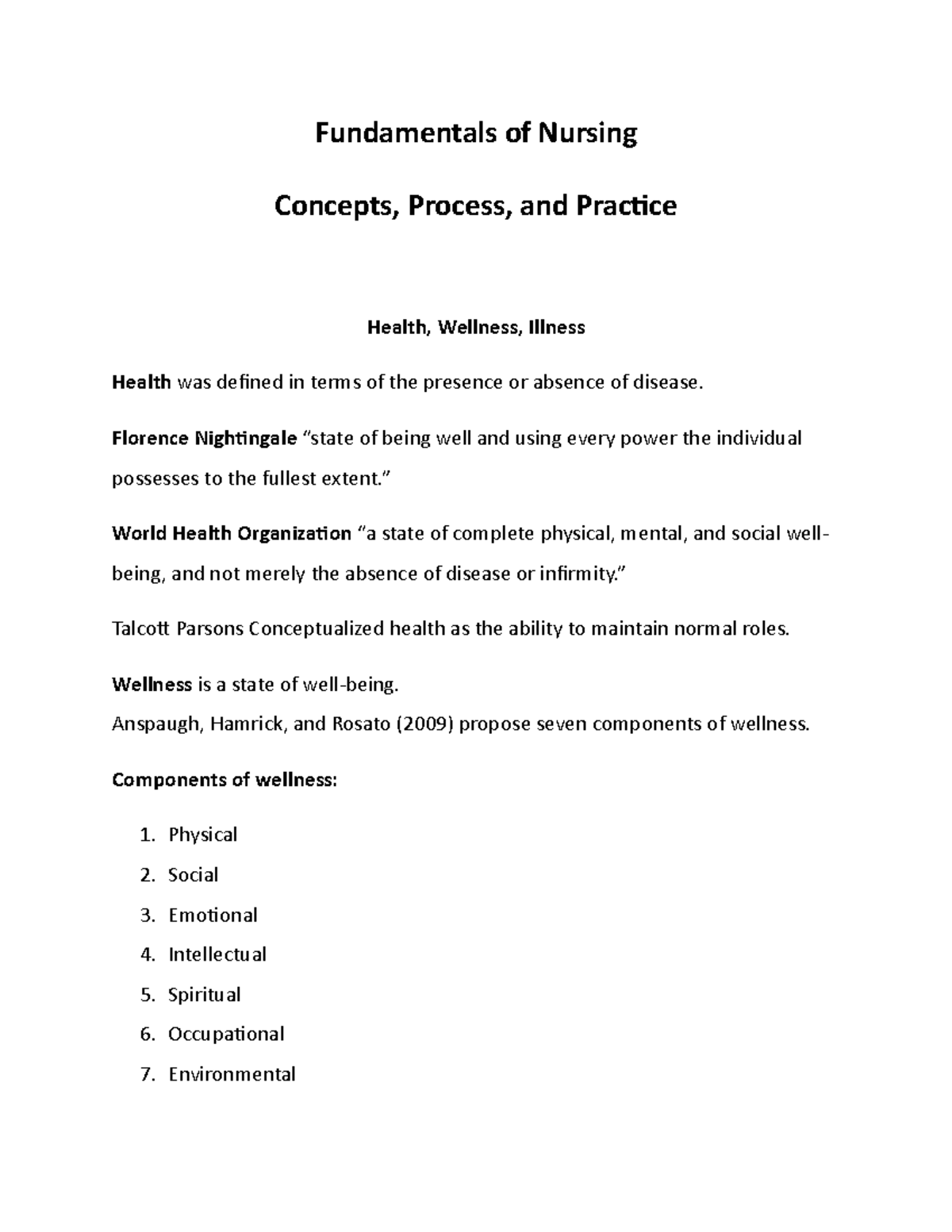 Fundamentals of Nursing Concepts, Process and Practice - Fundamentals ...