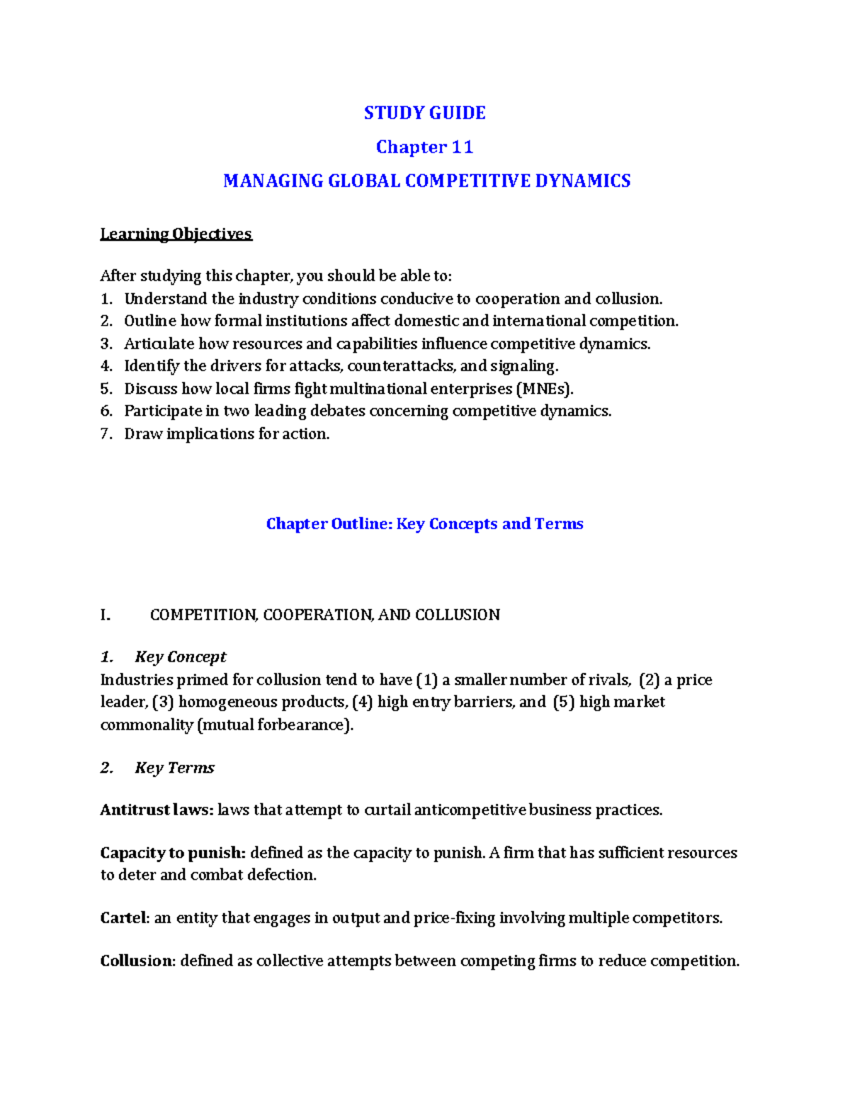 Peng, Chapter 11 Study Guide - STUDY GUIDE Chapter 11 MANAGING GLOBAL ...