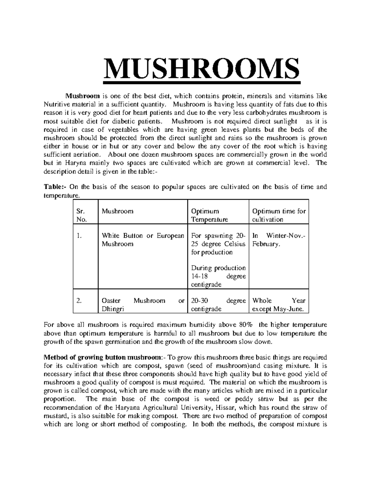 Mushroom - Information - MUSHROOMS Mushroom is one of the best diet ...
