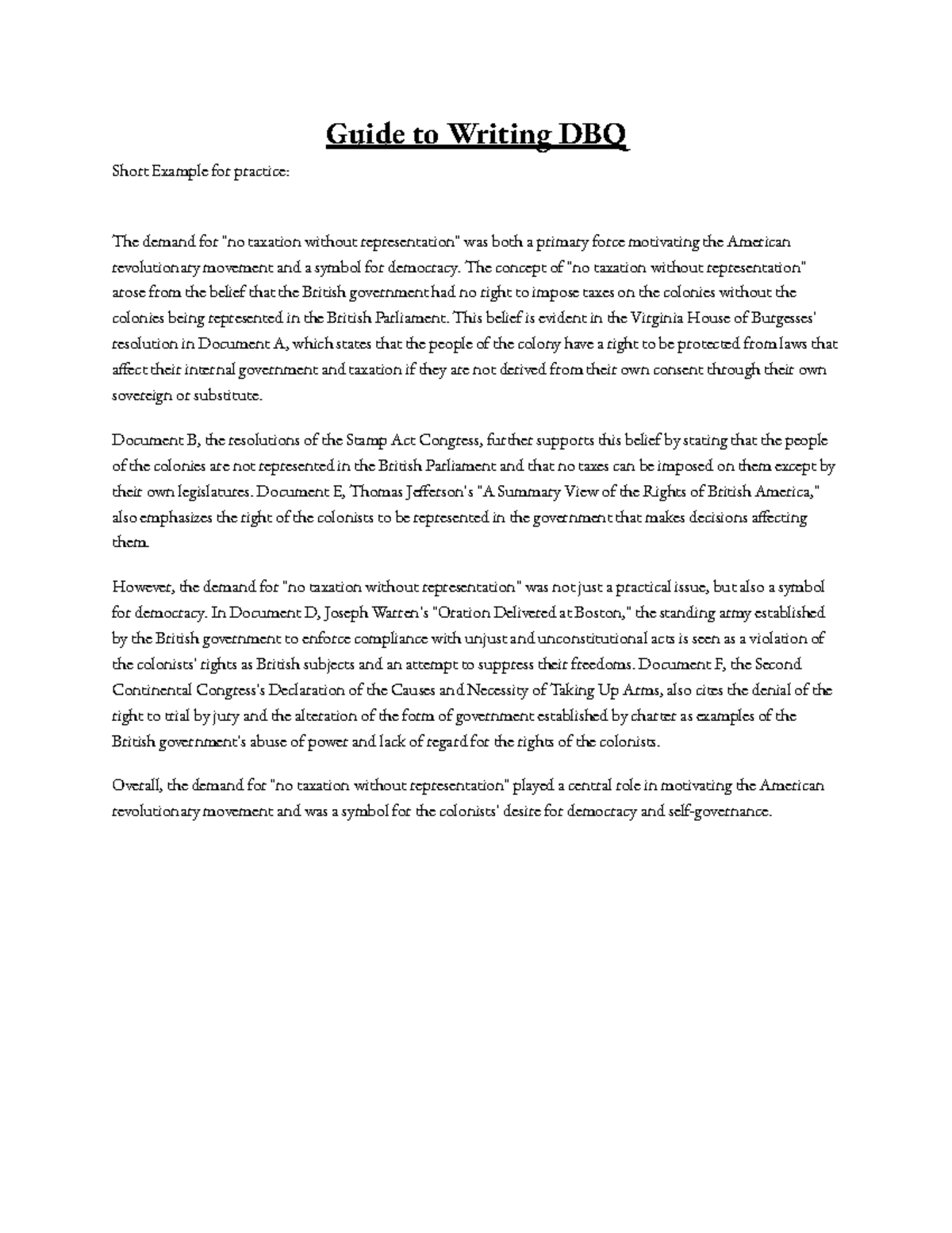 Guide to Writing DBQ - Chapter 4 Amsco - Guide to Writing DBQ Short ...