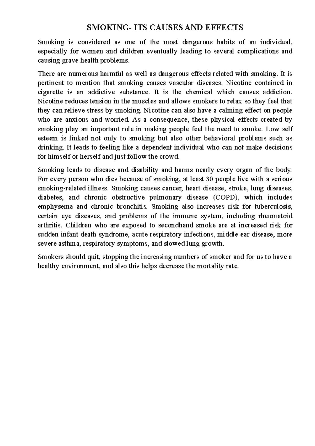 Smoking- Causes and Effects - SMOKING- ITS CAUSES AND EFFECTS Smoking ...