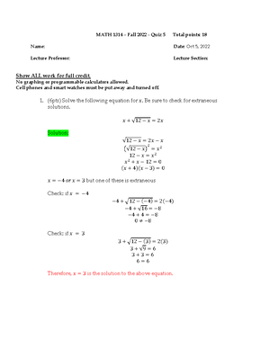 MATH1314 F22 GHW2 solution - MATH 1314 – College Algebra Graded ...