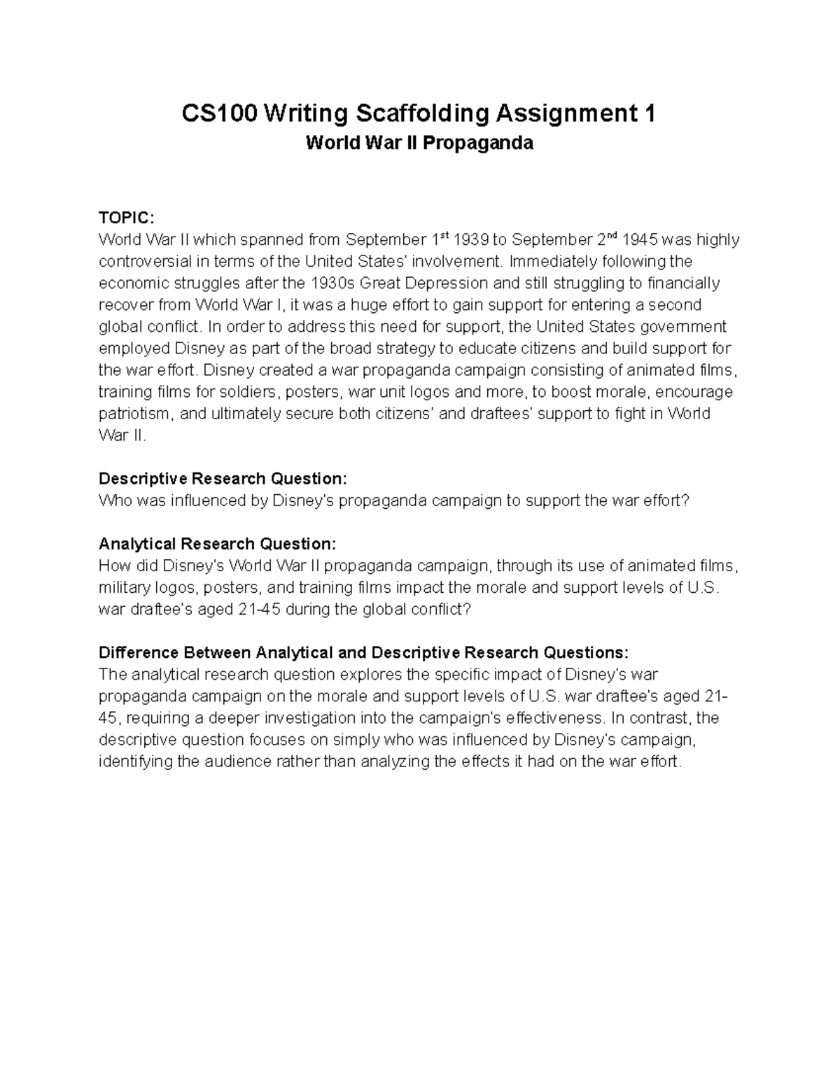 CS100 Writing Scaffolding Assignment 1 - Immediately following the ...