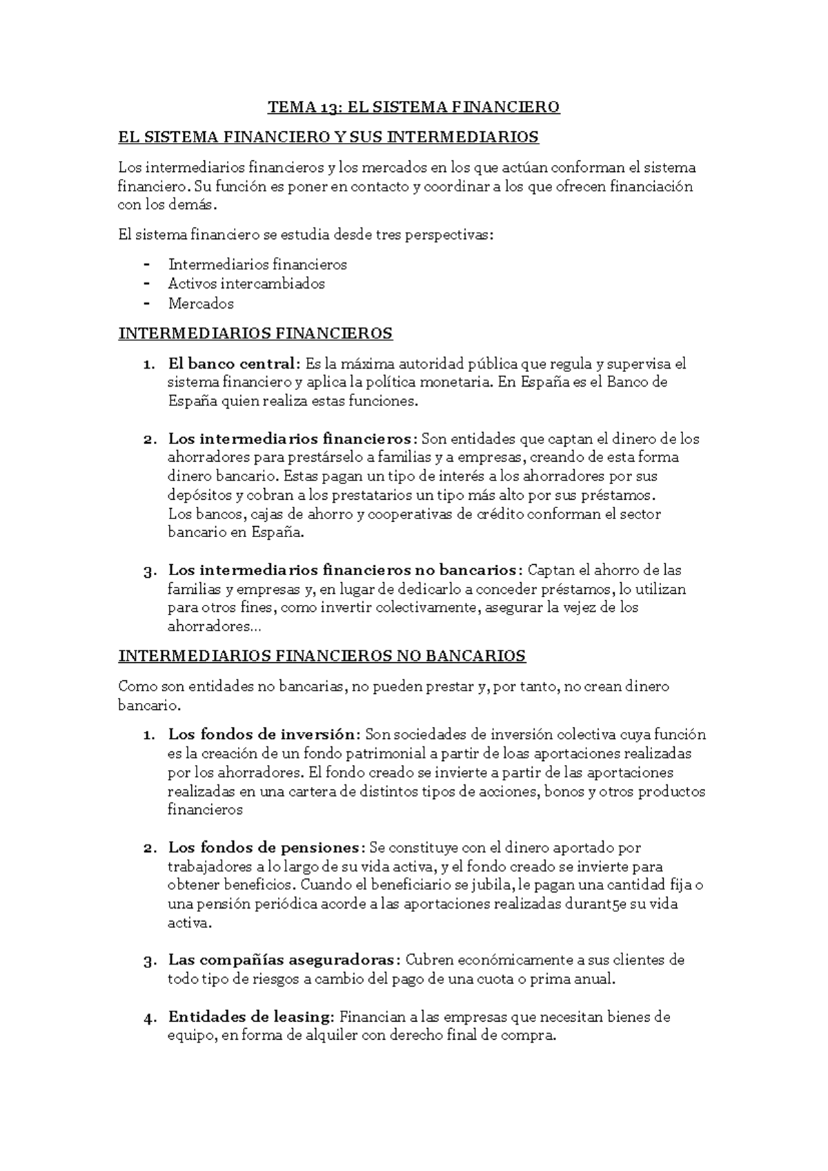 Tema 13 - Resumen - TEMA 13: EL SISTEMA FINANCIERO EL SISTEMA FINANCIERO Y SUS INTERMEDIARIOS ...