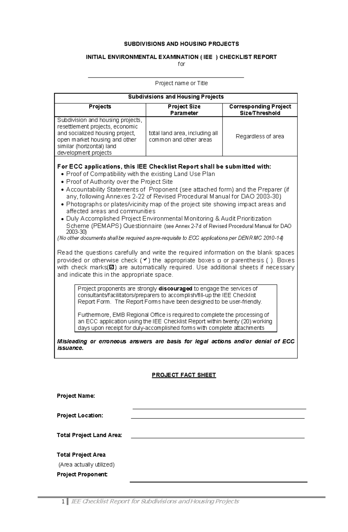 For ECC applications, this IEE Checklist Report shall be submitted with ...
