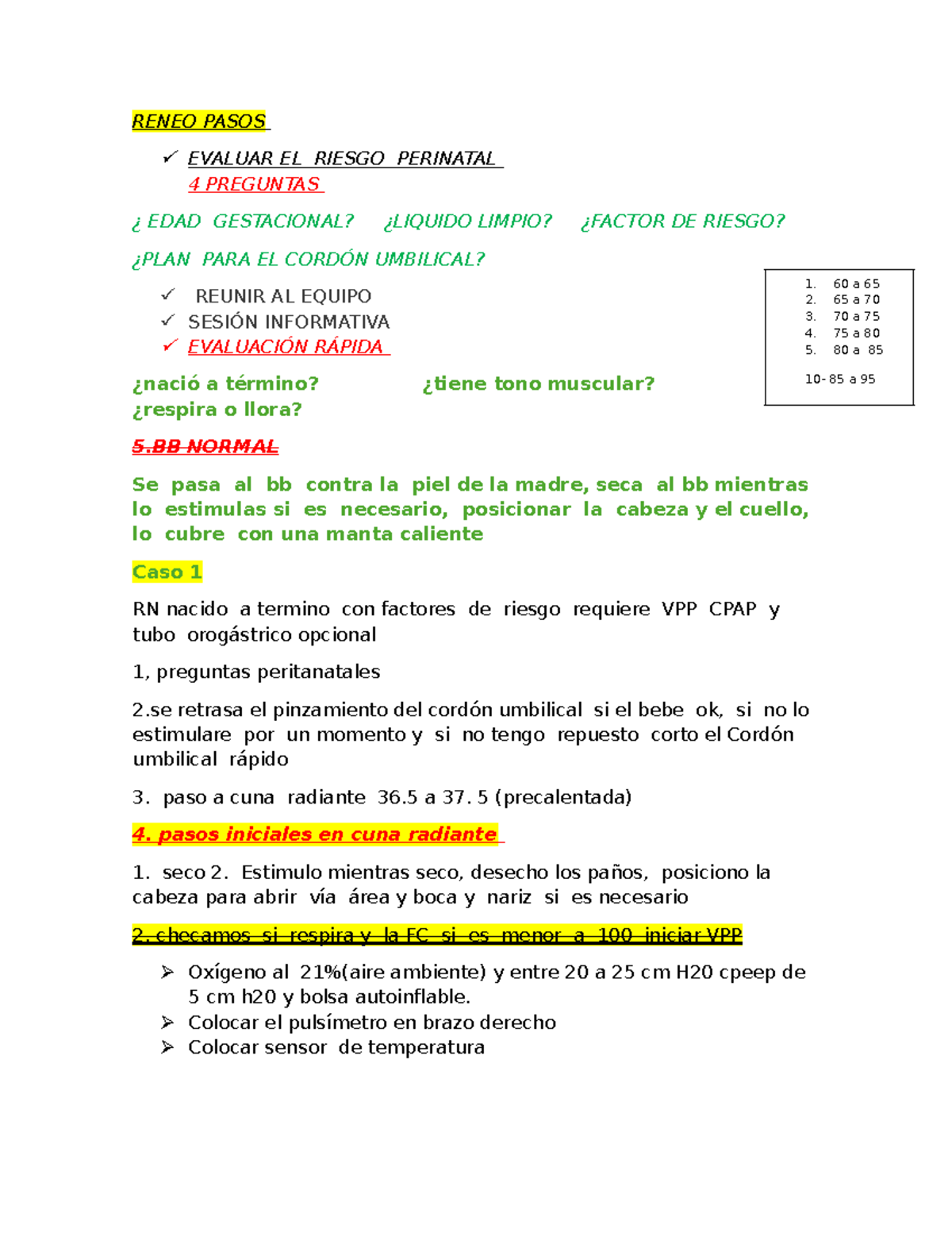 ALGORITMO DE REANIMACION NEONATAL EN PEDIATRIA - RENEO PASOS EVALUAR EL ...