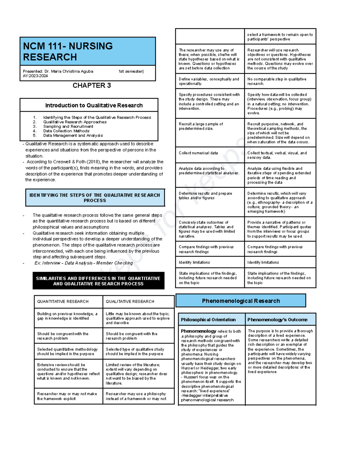 Reviewer -NCM-111- Nursing- Research - keps for keeps NCM 111- NURSING ...
