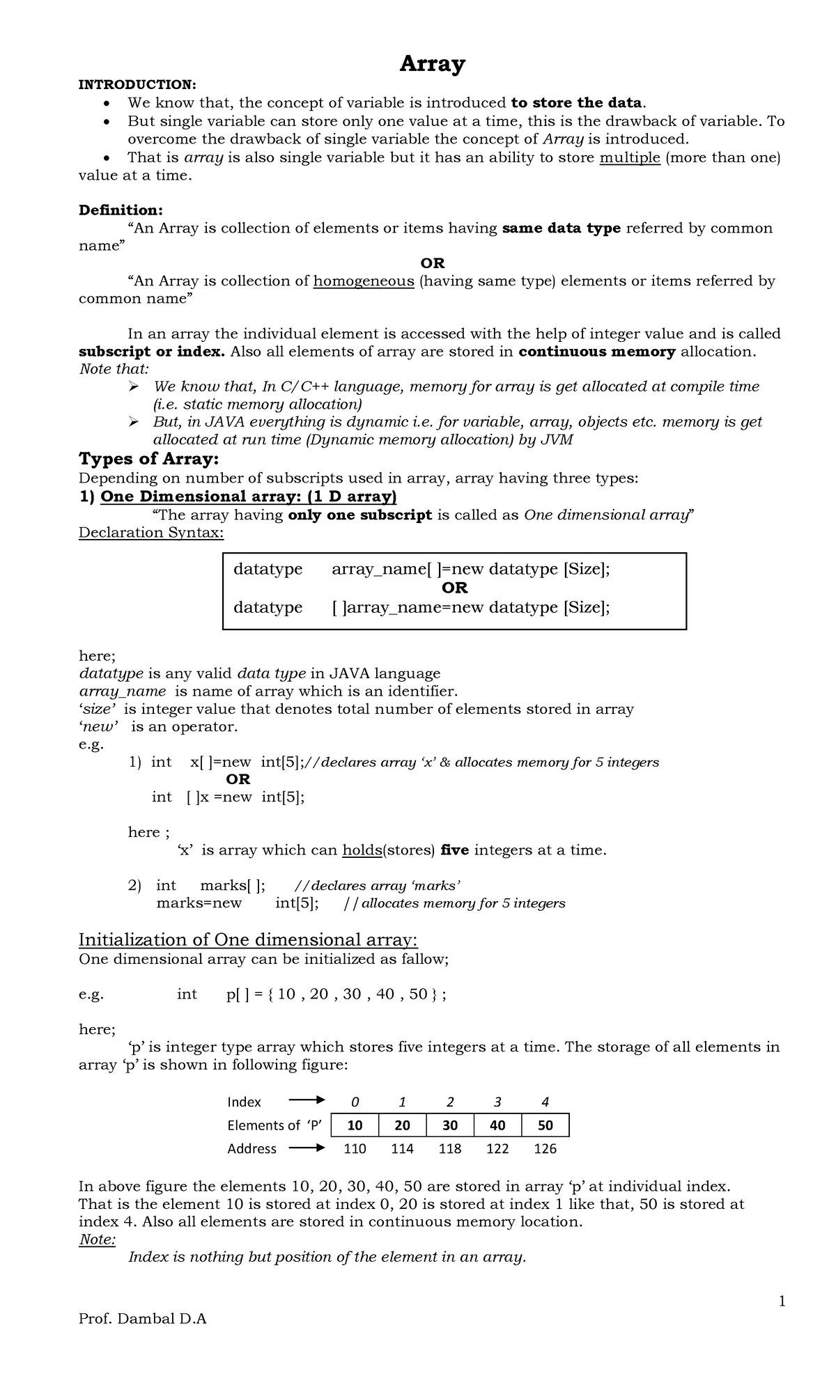 Ch2 - good notes for computer science students - 1 Array INTRODUCTION ...