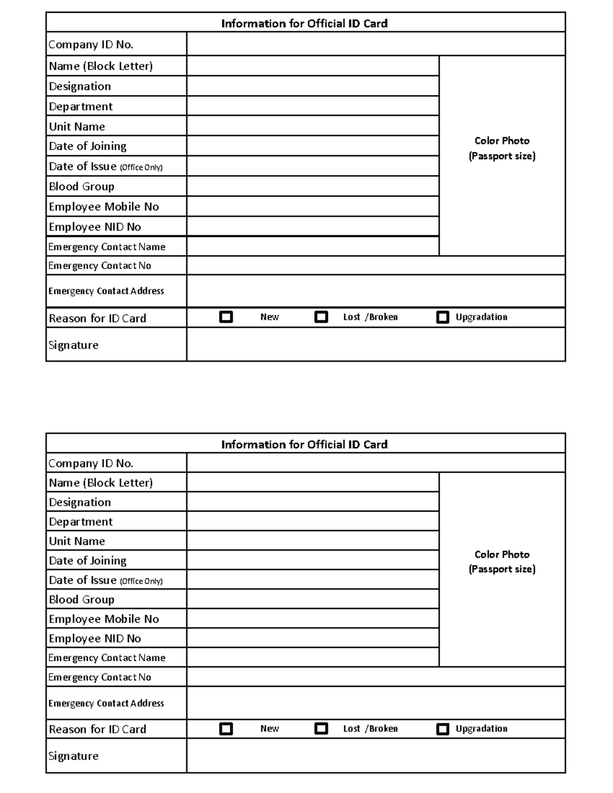 ID Card Req. Form (NEW) - mkkl - Company ID No. Name (Block Letter ...