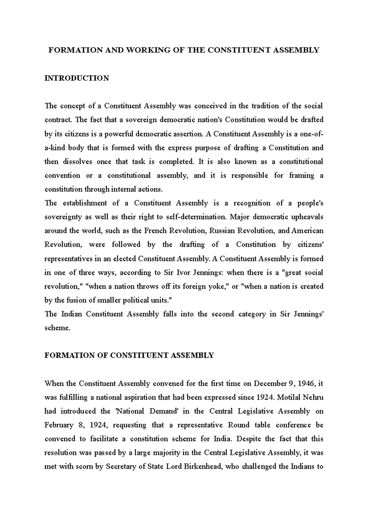 Formation AND Working OF THE Constituent Assembly - Political Science ...