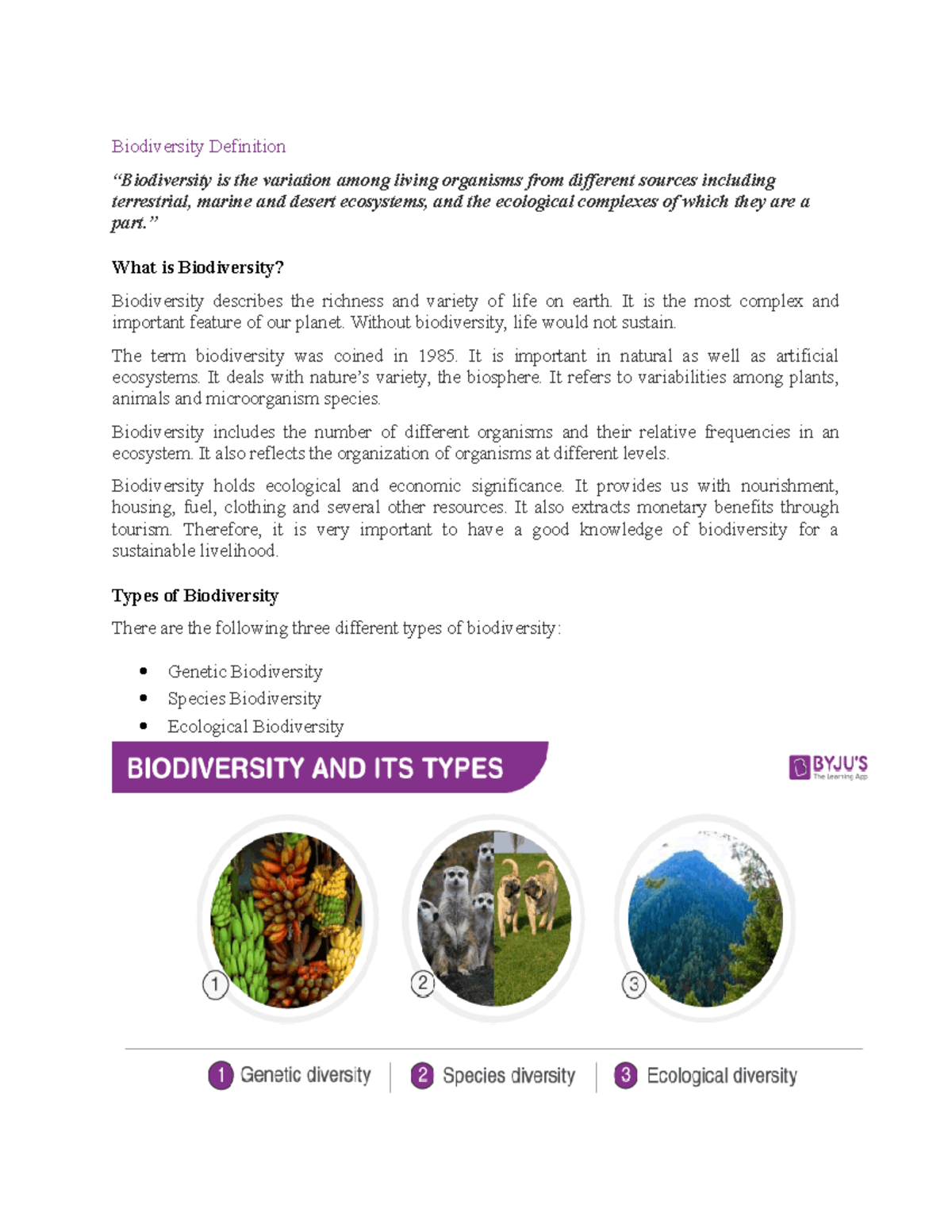 Biodiversity And Types B S Chemistry Biodiversity Definition