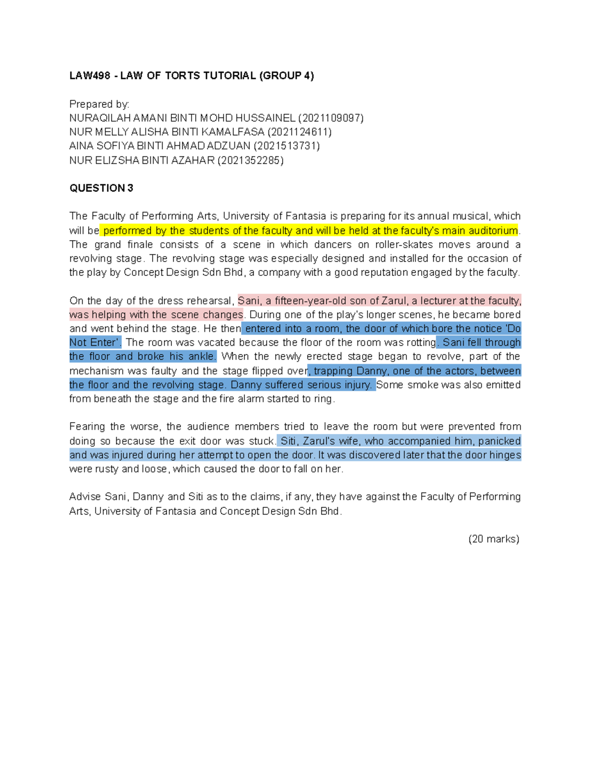 LAW498 Torts TUTO Group 4 - LAW498 - LAW OF TORTS TUTORIAL (GROUP 4 ...