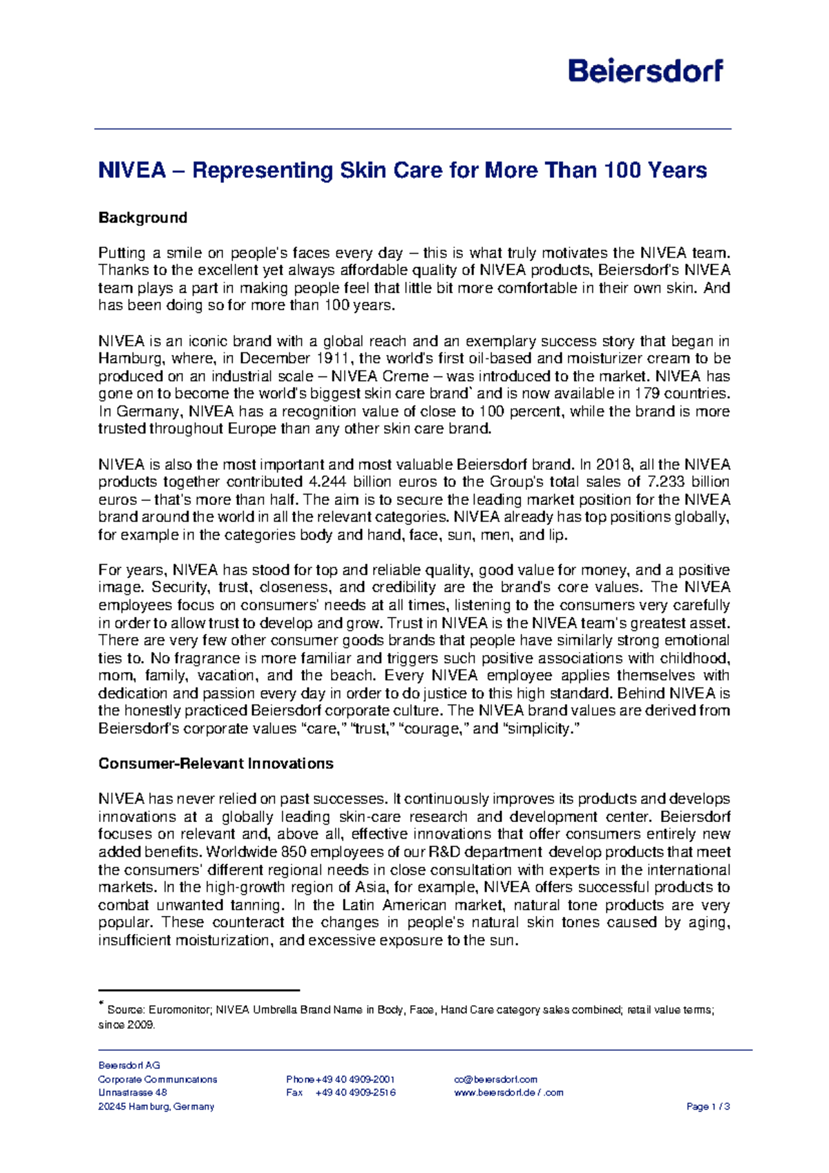 Beiersdorf 2 Nivea en 2019 - NIVEA – Representing Skin Care for More ...