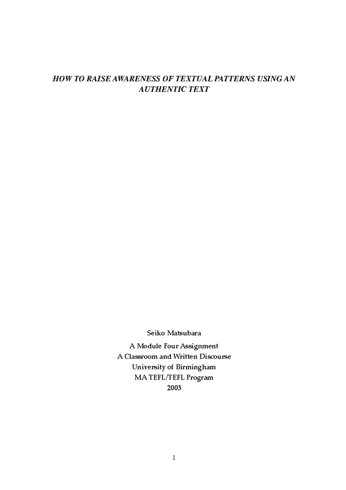 Essaytextpatternsseikomatsubara - HOW TO RAISE AWARENESS OF TEXTUAL ...