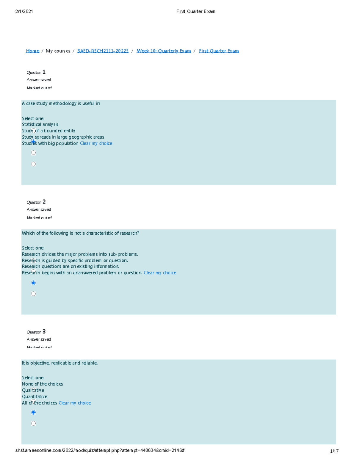 Pdfcoffee - cwfdwfe - Home / My courses / BAED-RSCH2111-2022S / Week 10: Quarterly Exam / First ...