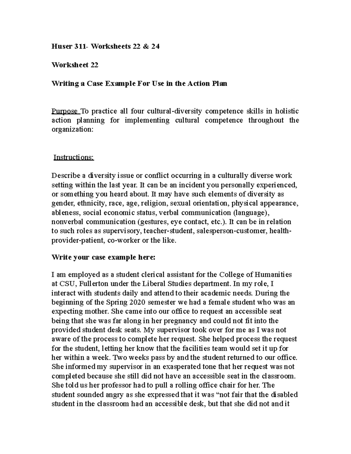 HUSR 411 Worksheets 22 24 - Huser 311- Worksheets 22 & 24 Worksheet 22 ...