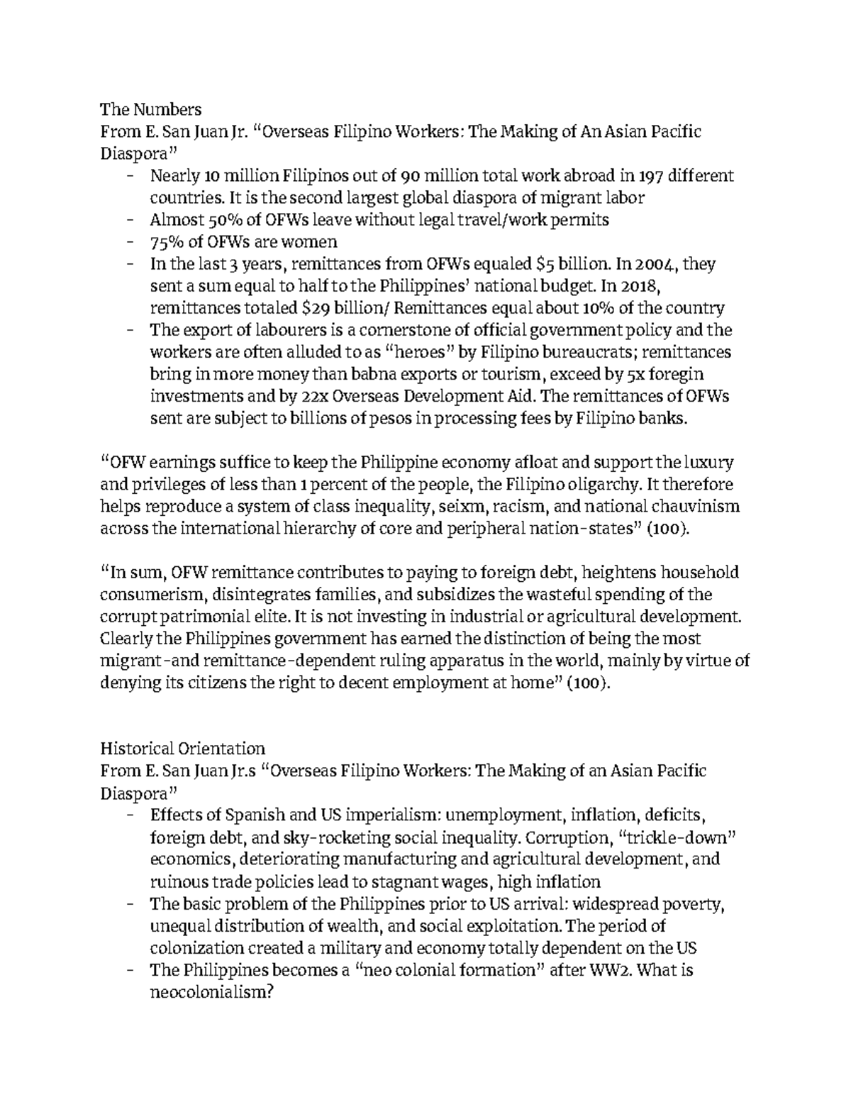 OFWs - Professor Julia Lee - ASAM 52 Lecture Notes - The Numbers From E ...