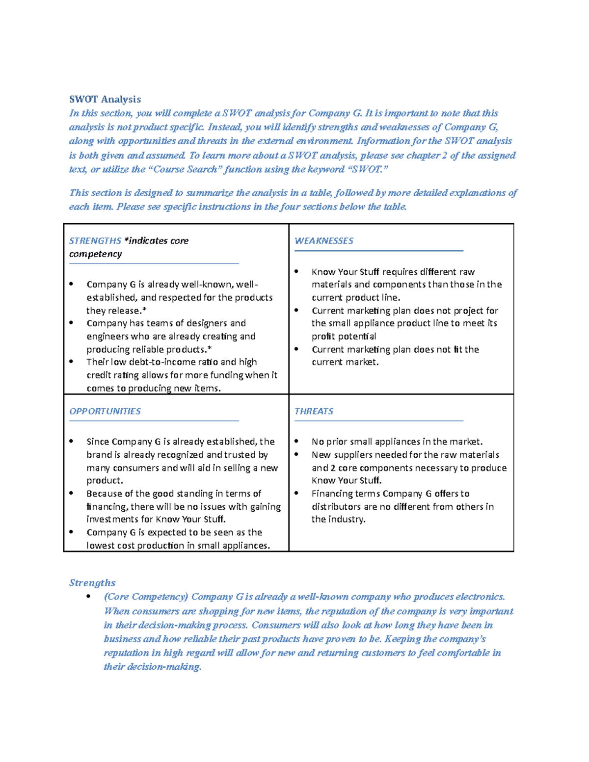 Task Page 3 and 4 - SWOT Analysis In this section, you will complete a ...