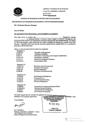 Department attachment letter 940 - Supply Chain Management - Studocu