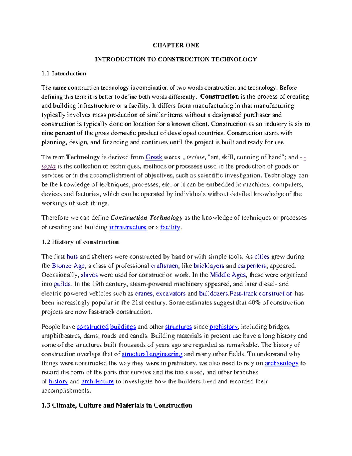 Chapter 1 introduction - CHAPTER ONE INTRODUCTION TO CONSTRUCTION ...