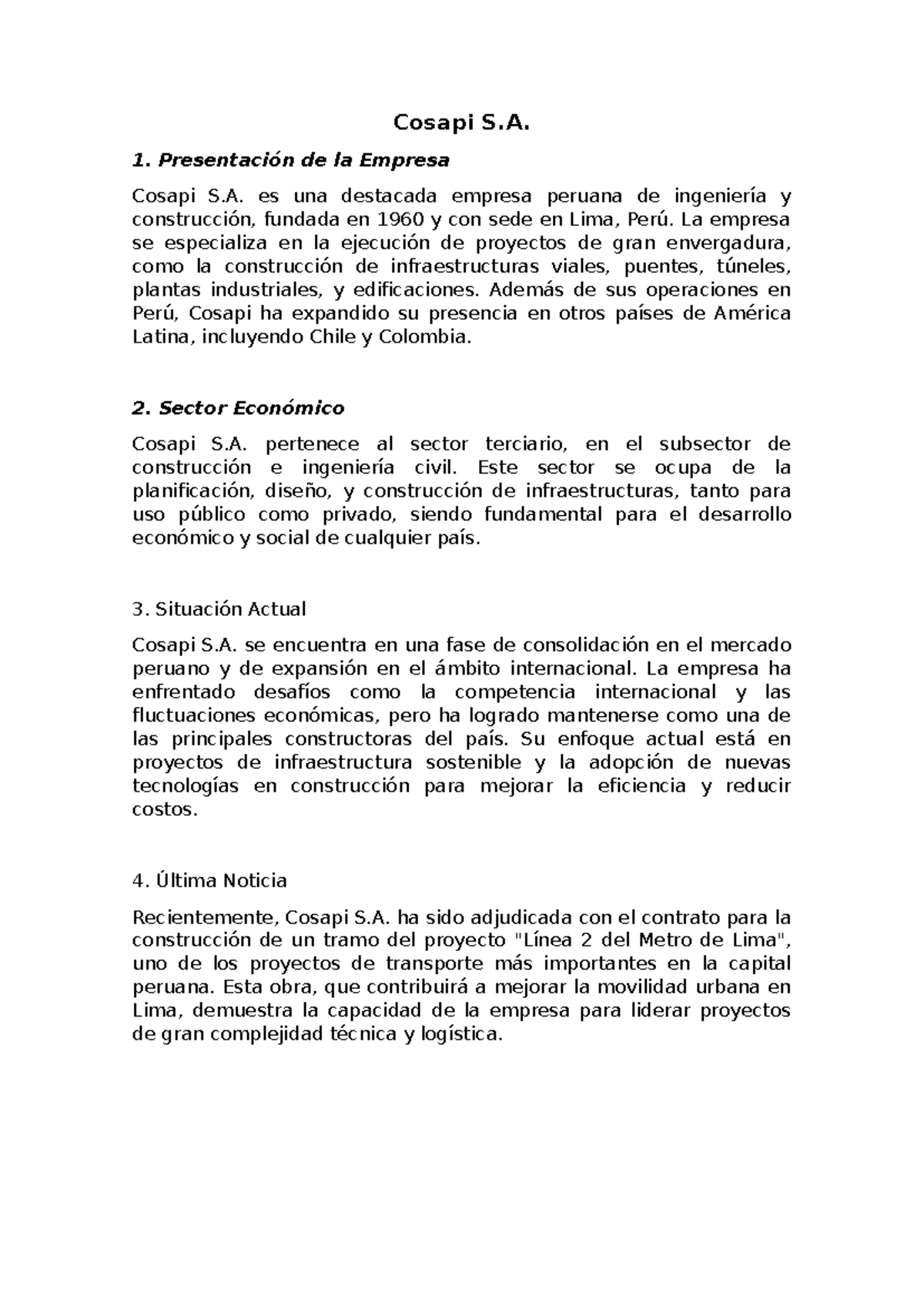 Semana 02 Tarea - Investiga una empresa donde te gustaría trabajar - Cosapi S. 1. Presentación ...