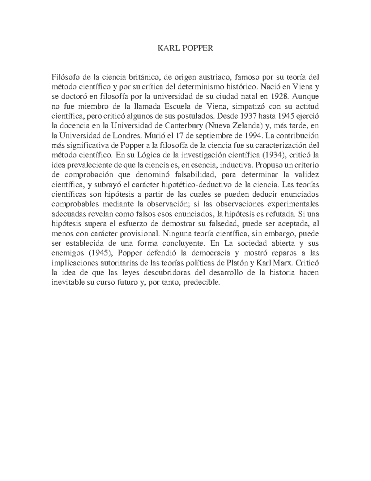 KARL Popper - KARL POPPER Filósofo de la ciencia británico, de origen ...